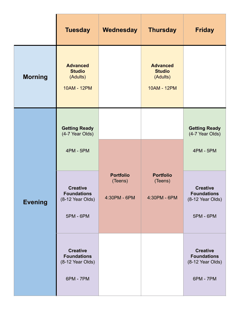 Art Classes and Schedule for Kids, Teens, Adults - Monart Ottawa
